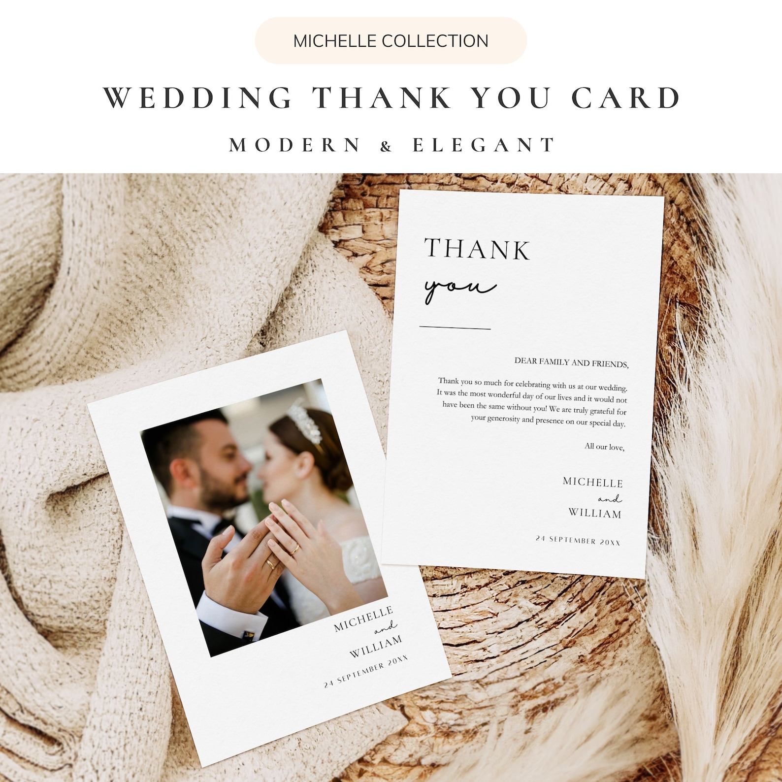 Modern Wedding Thank You Card Template, Printable Wedding Thank You ...