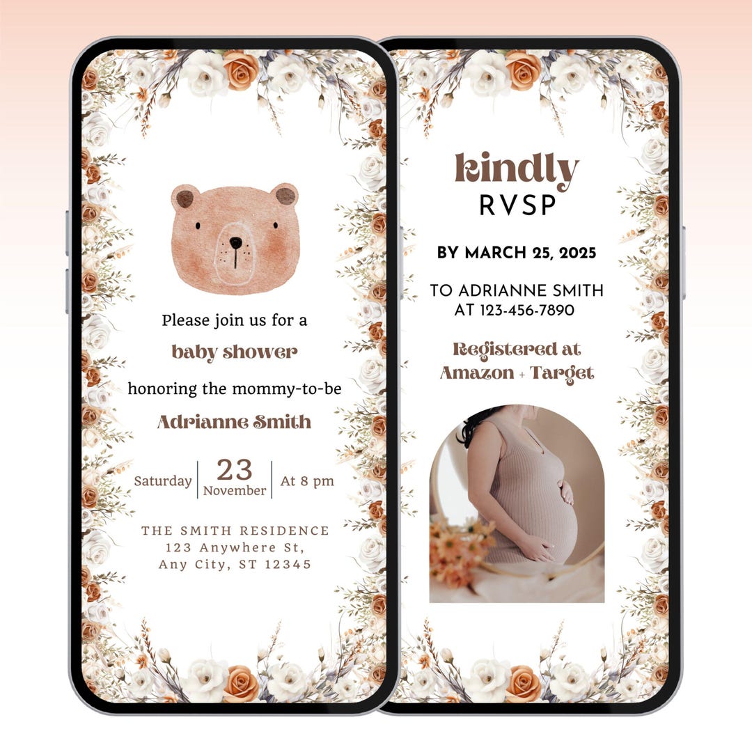 Digital Baby Shower Invitation, Electronic Baby Shower Invite, Bear ...