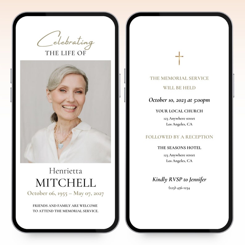 Digital Funeral Invitation, Electronic Funeral Announcement, Funeral ...