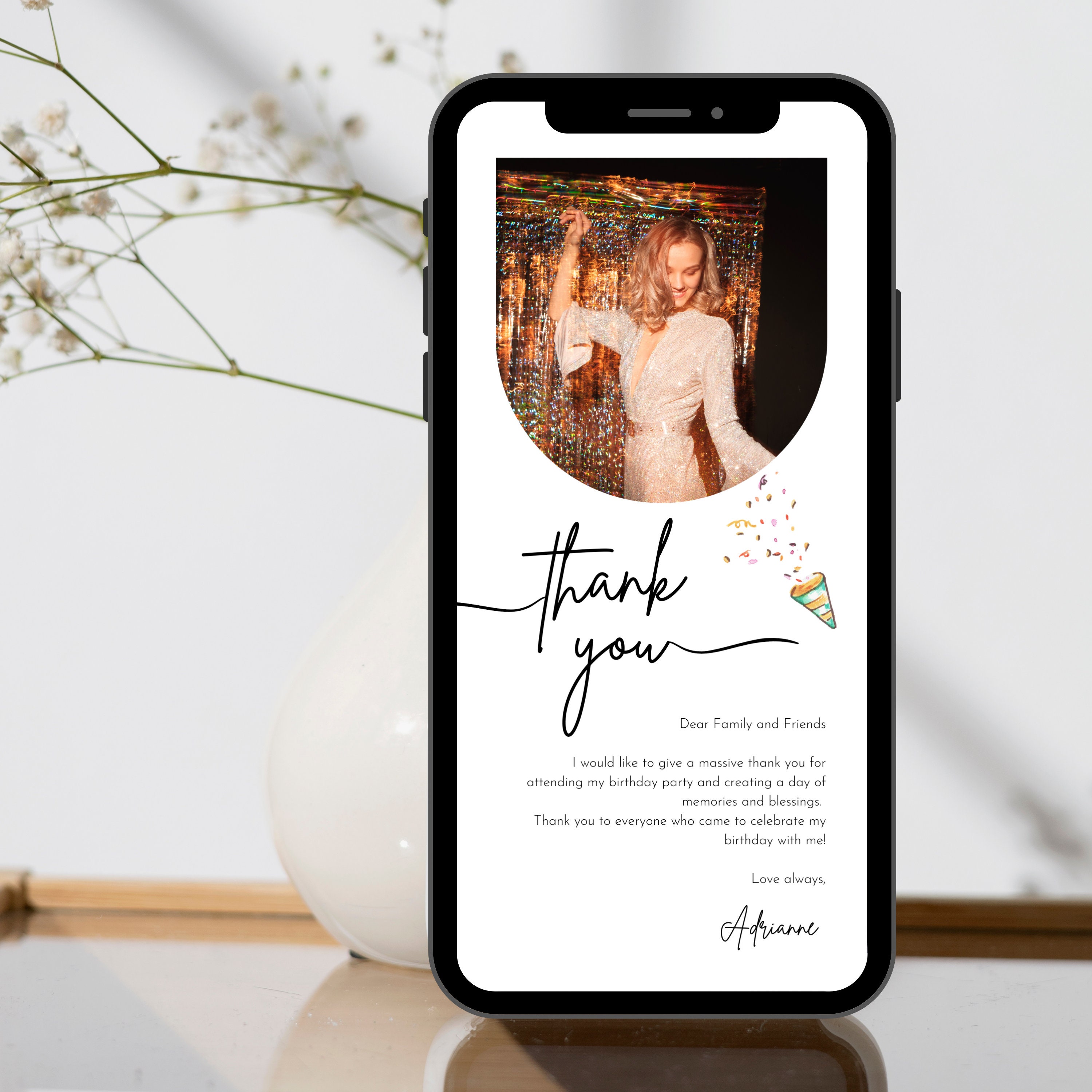 Birthday Thank You Note Template, Electronic Birthday Thank You Note ...