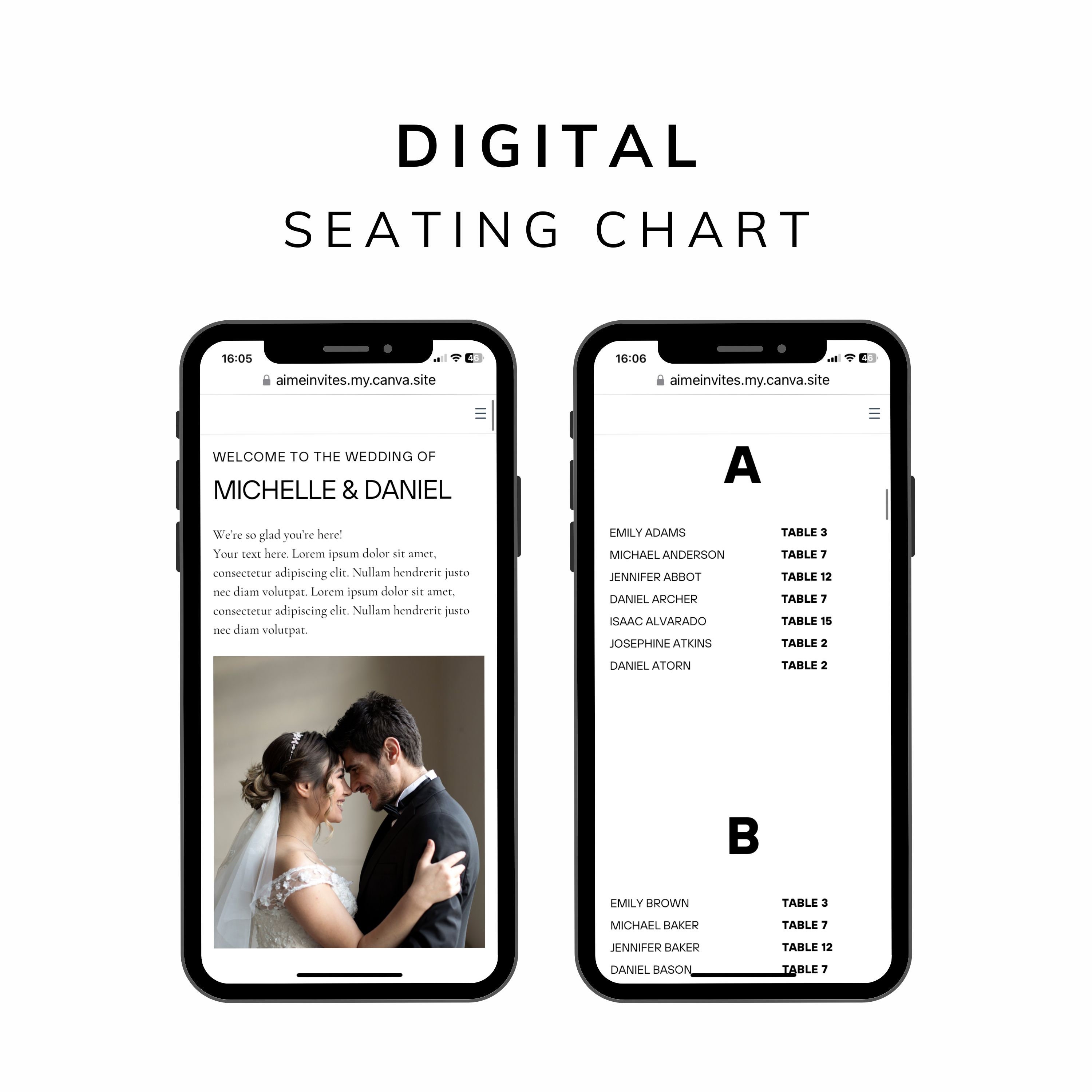 Digital Seating Chart Plan Menu Program Welcome Sign Order of Events ...