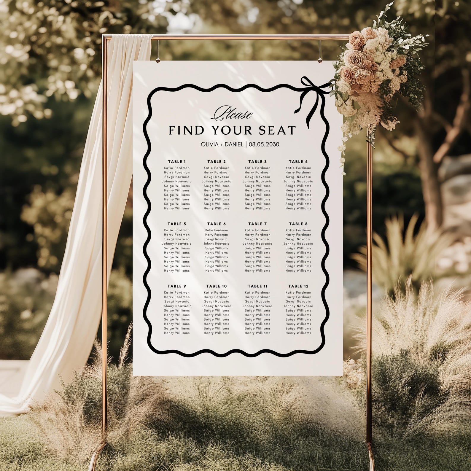 Minimalist Wedding Seating Chart, Wedding Table Plan, Bow Wedding ...