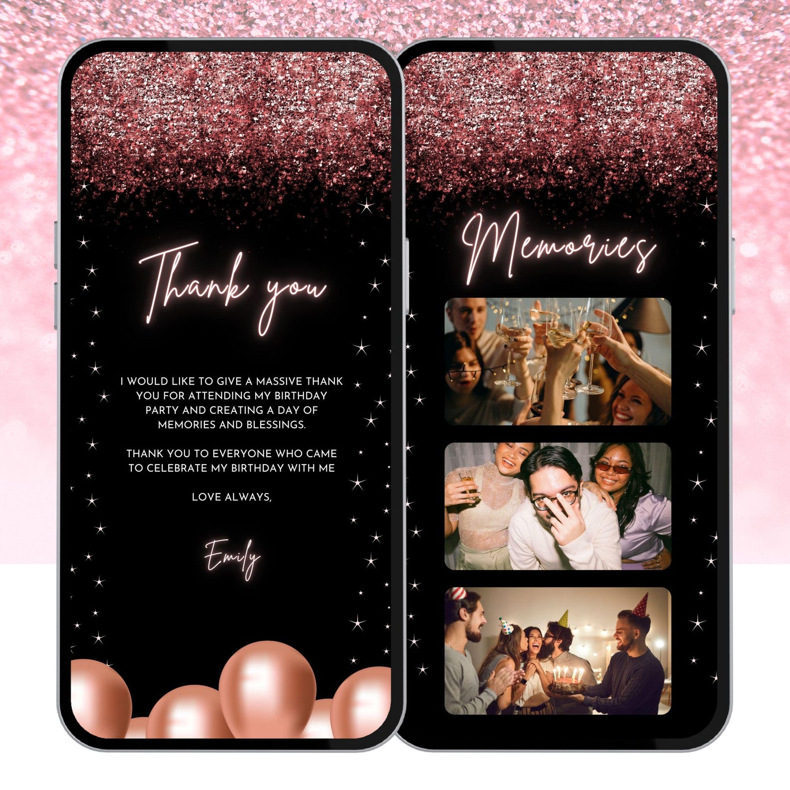 Birthday Party Thank You Note Template, Electronic Birthday Thank You ...