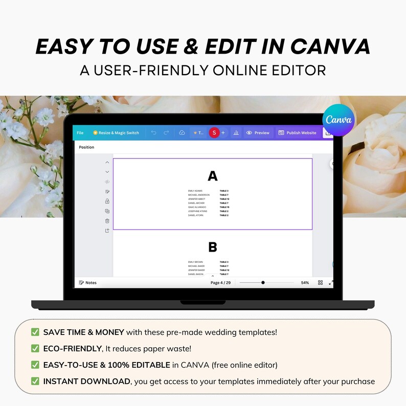 Digital Seating Chart Plan Menu Program Welcome Sign Order of Events ...