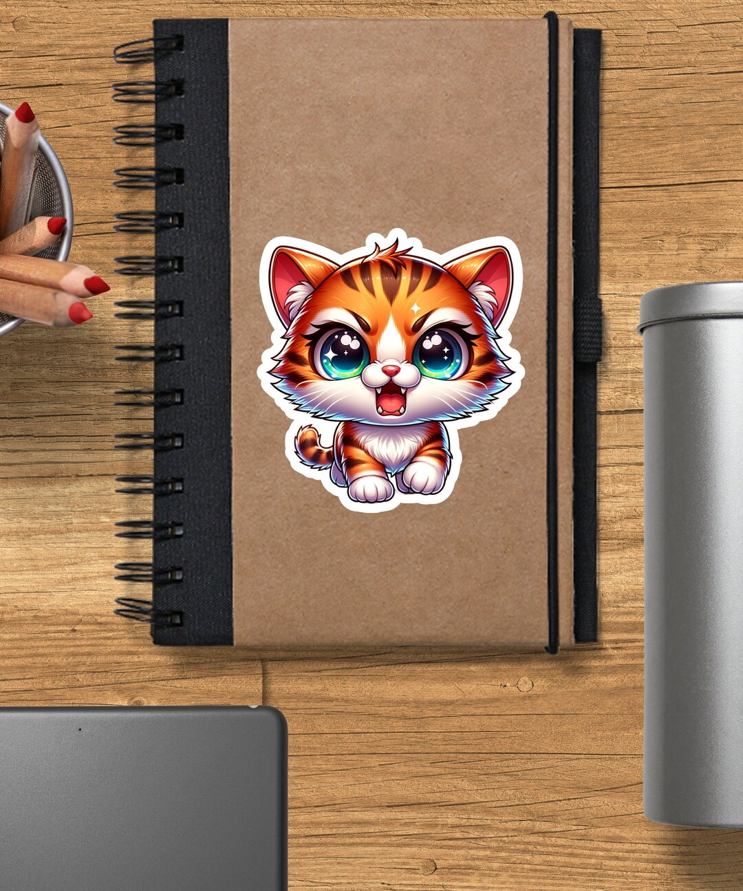 Cute Scary Kitty Sticker, Adorable Frightening Cat Decal, Unique Cat ...