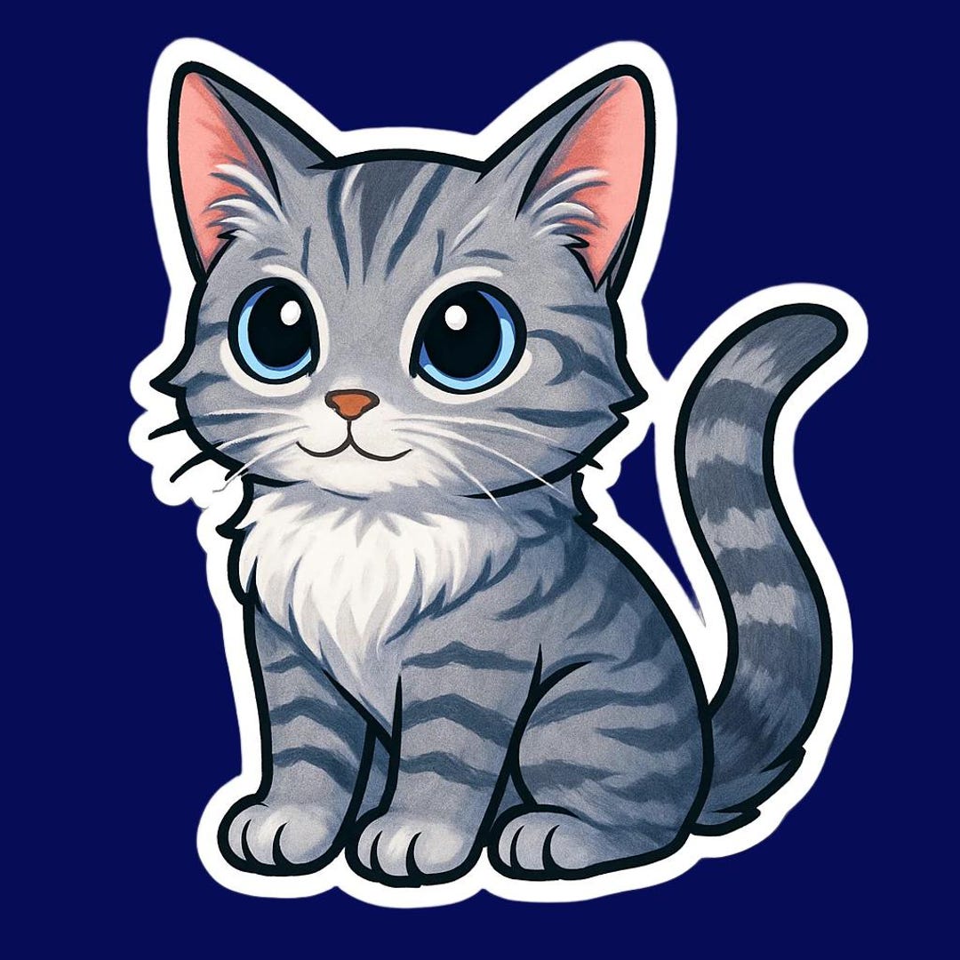 Gray Tabby Cat Sticker, Cute Chibi Kitty Vinyl Decal, Cat Lover Gift ...