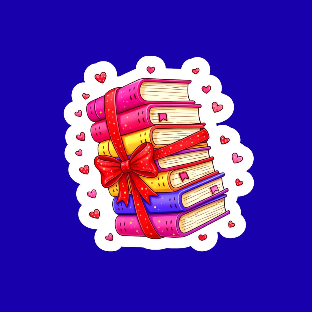 Colorful Book Stack Sticker With Bow – Cute Valentine’s Gift for Book ...