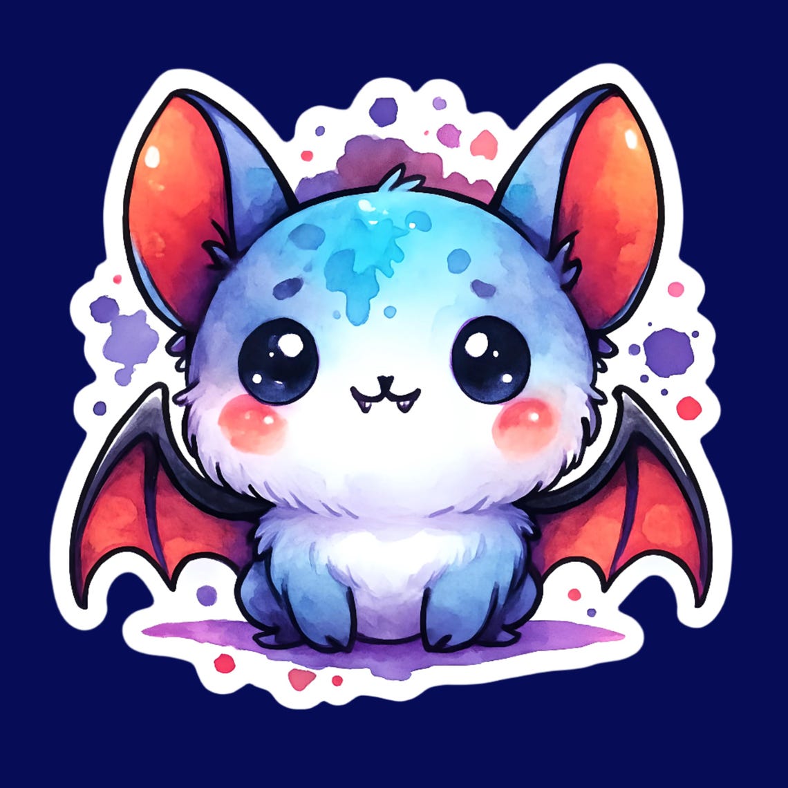 Kawaii Bat Sticker, Cute Watercolor Halloween Bat Decal, Spooky Cute ...