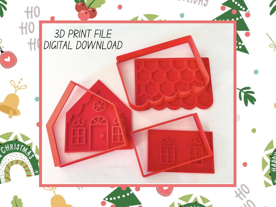 Gingerbread House 3 Piece Cookie Cutters and Stamps - STL File - 3D ...