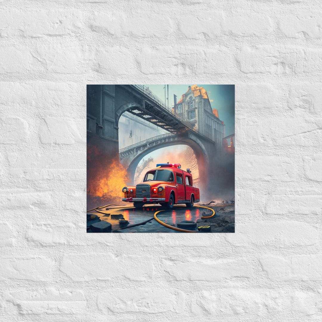 Poster Mural Retro Fire Engine Home Furnishing Decoration - Etsy