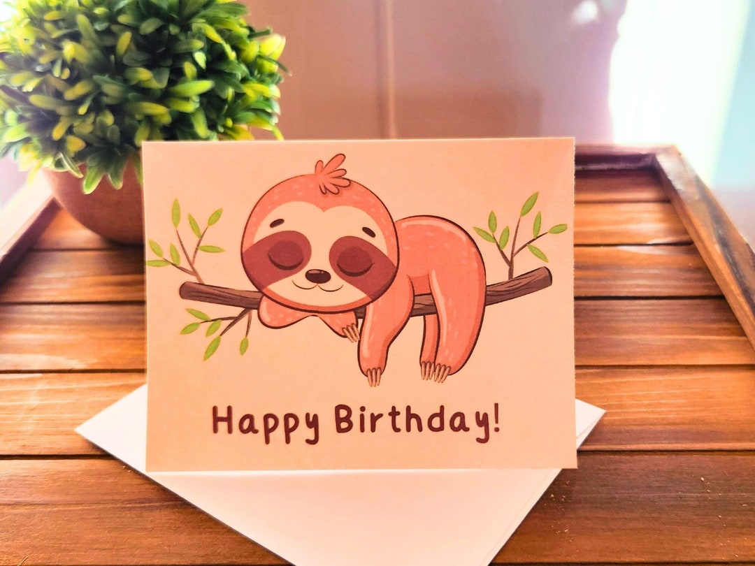 Sloth Happy Birthday Card - Etsy