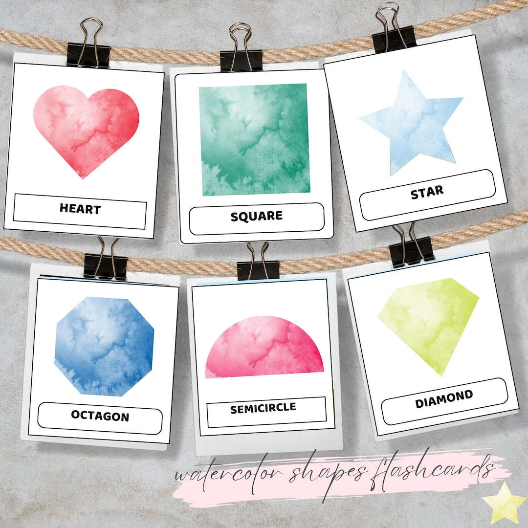 18 Watercolor Shapes Flash Cards, Preschool & Homeschooling Printable ...