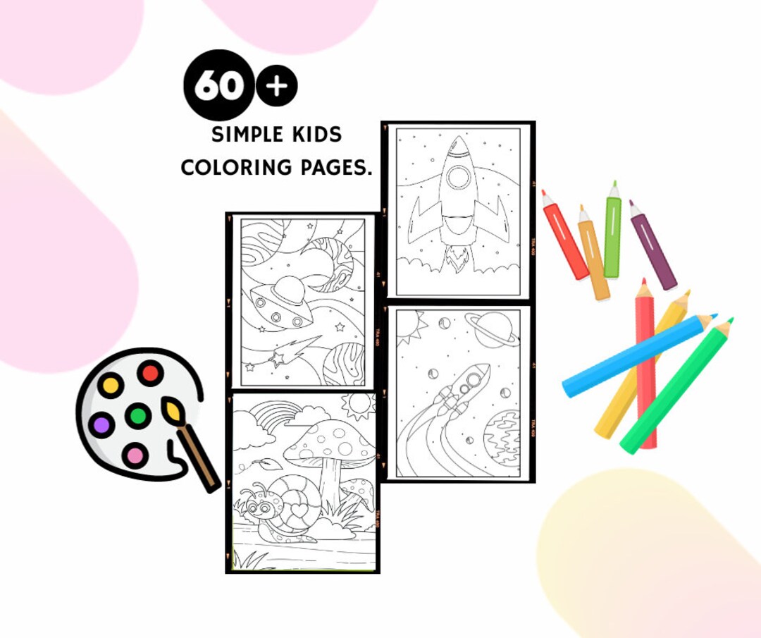Simple Coloring Pages for Kids. Animal, Plant, Cartoon Character ...