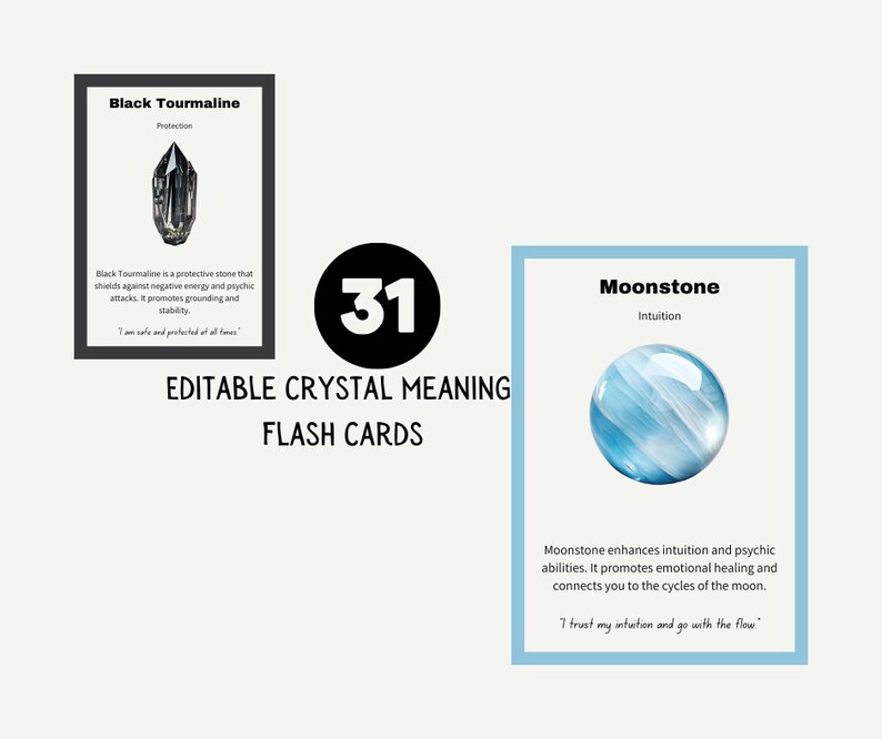 31 Editable Crystal Meaning Cards, Printable Flashcards, Crystal Cards ...