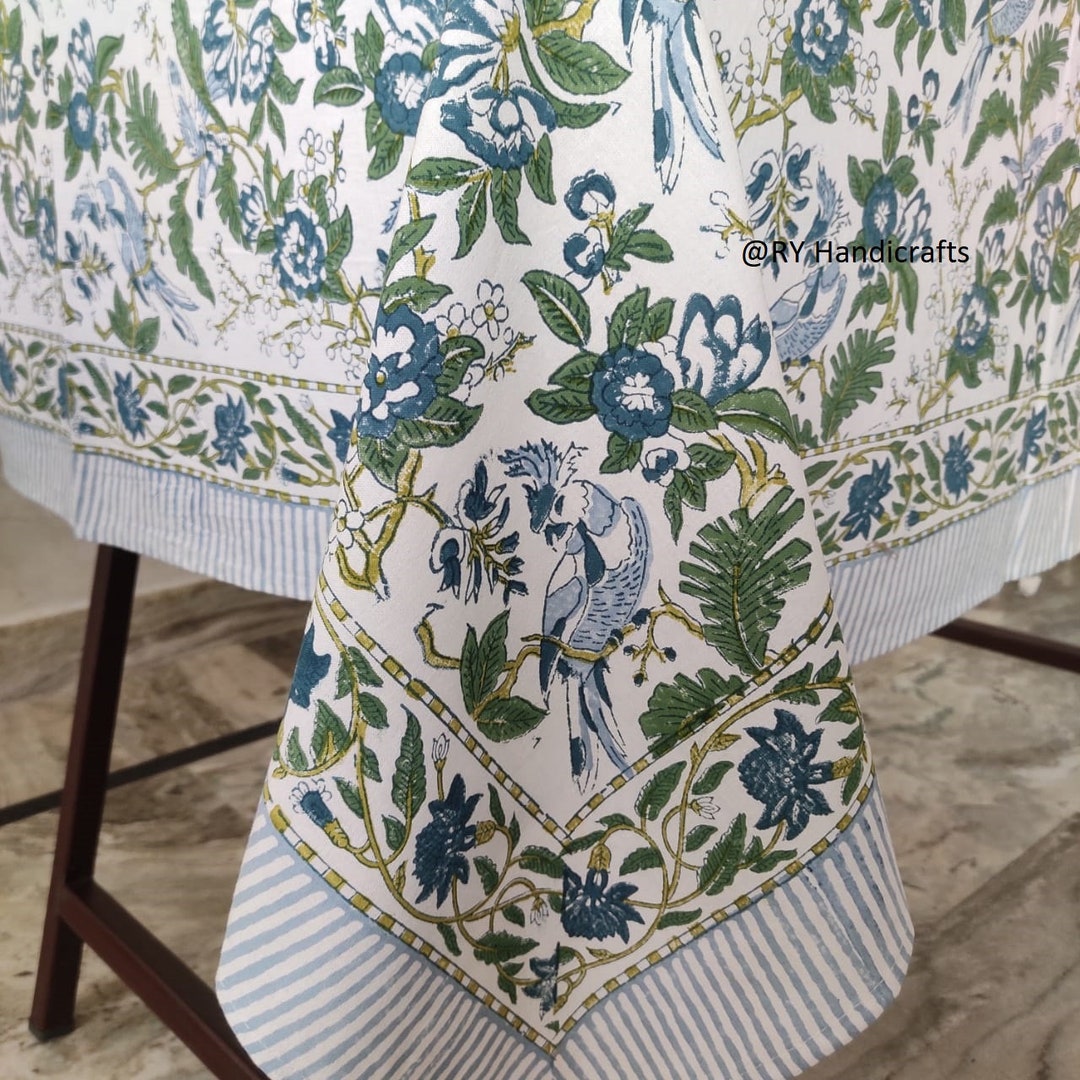 75 X 75 Inch Hand Block Print Tablecloth, Indian Floral Cotton Table ...