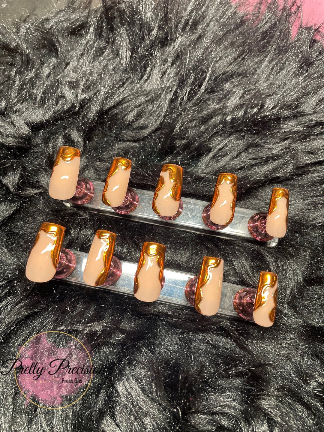 Chrome Press on Nails Orange Chrome Press Ons Medium Press Ons Glue on ...