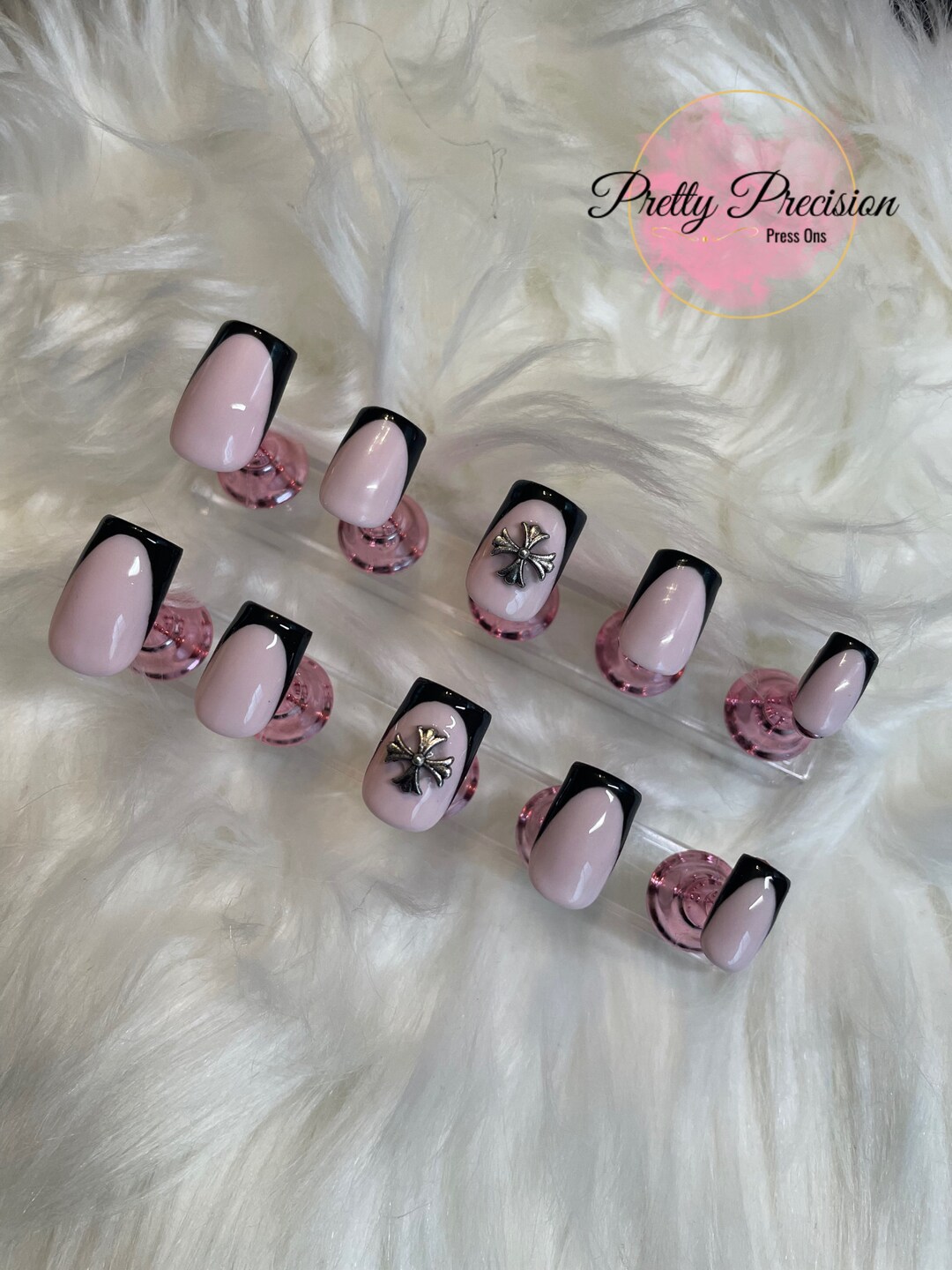 Black French Tip Press Ons | Short Square Press Ons | False Nails - Etsy