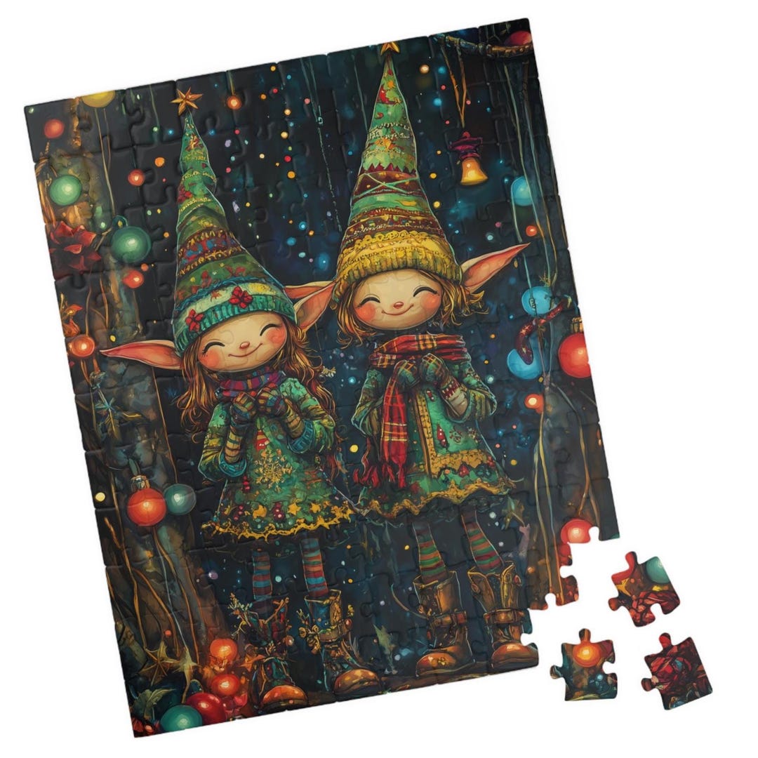 Elves With Ornaments and Lights Puzzle, Magical Christmas Jigsaw ...