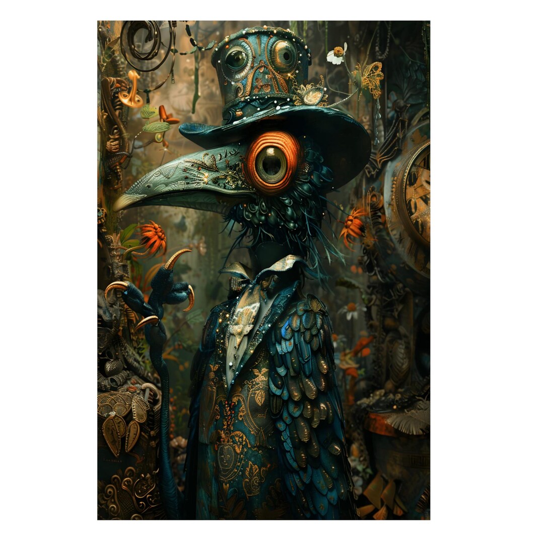 Fancy Crow - Dark Gothic Bird Art Print/poster. Whimsical Raven in ...