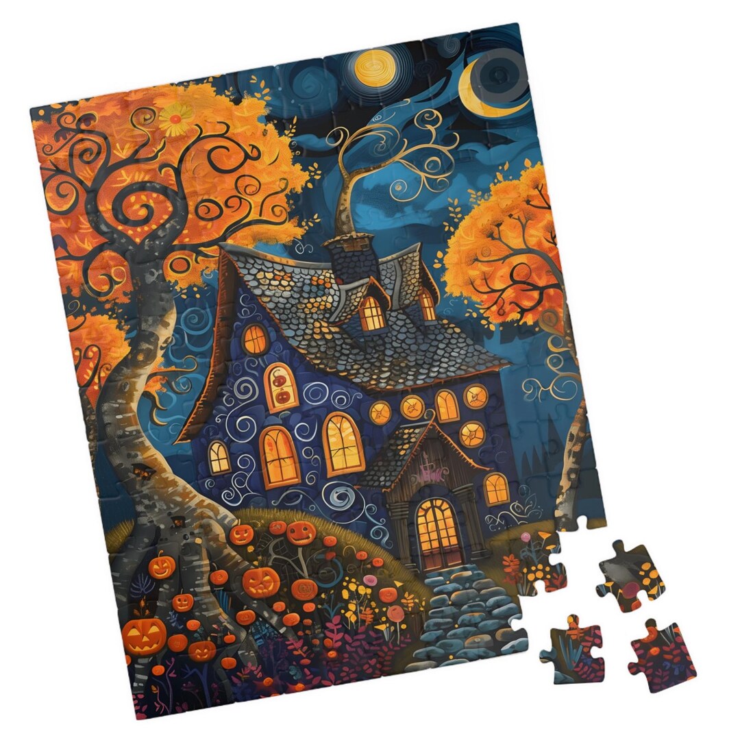 Whimsical Haunted House Puzzle. Colorful Halloween Jigsaw. Gift for ...