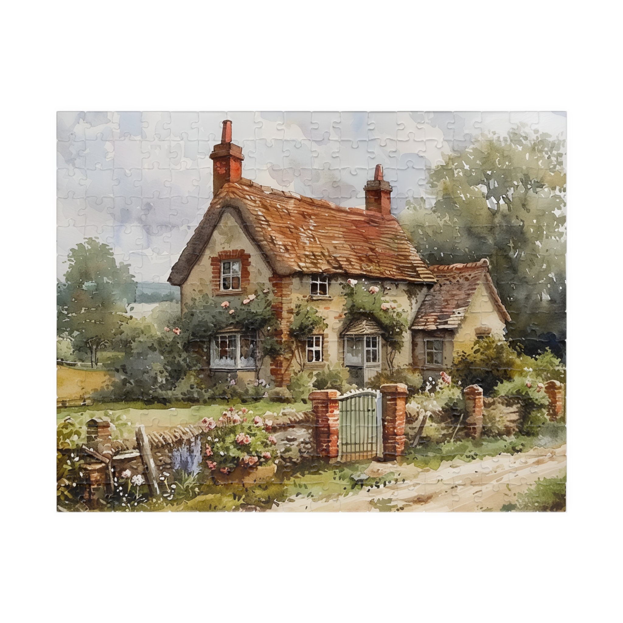 Country Cottage Puzzle. Watercolor English House Jigsaw. Great Gift for ...