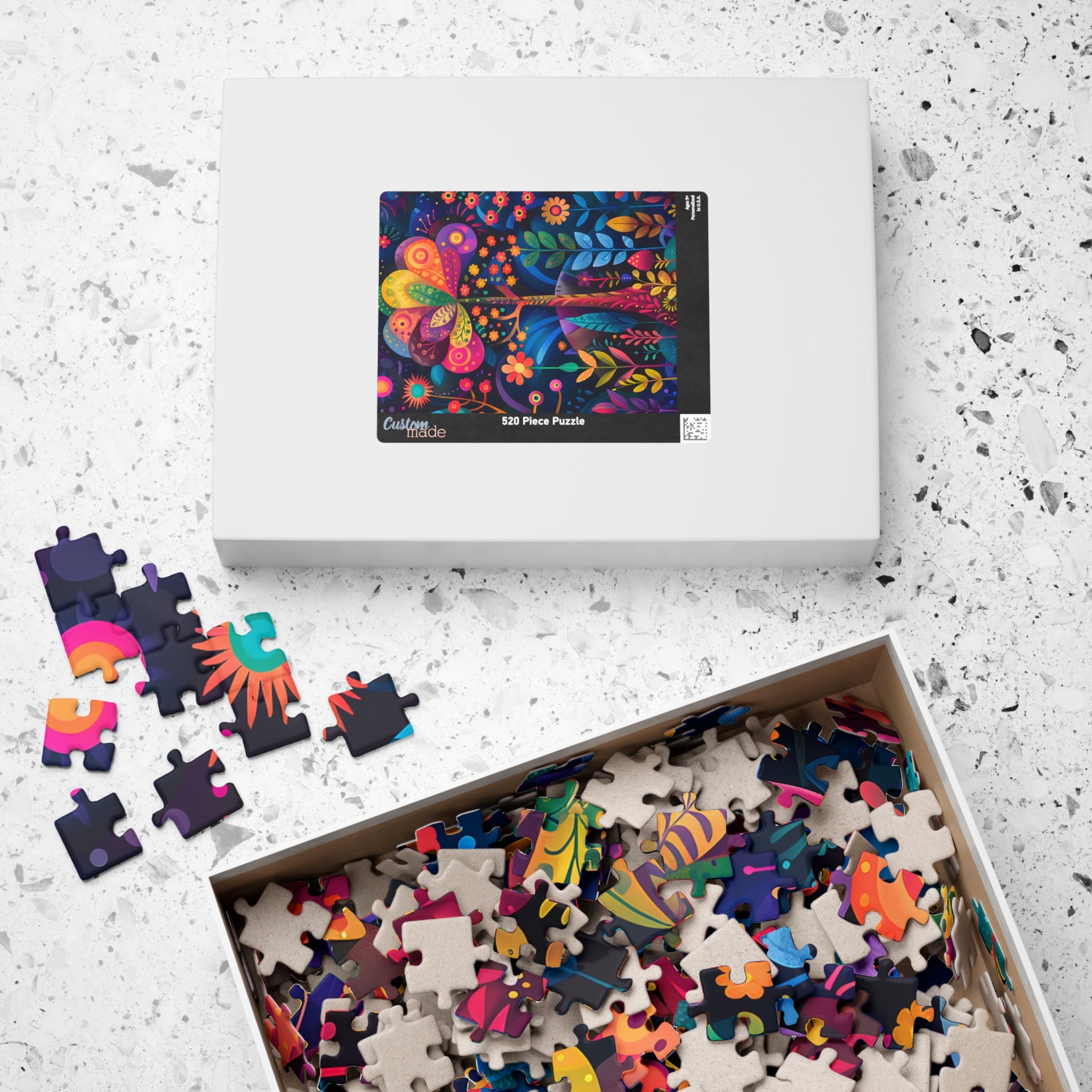 Rainbow Colored Folk Art Tree Puzzle. Fantasy Flower Jigsaw. Tech-free ...
