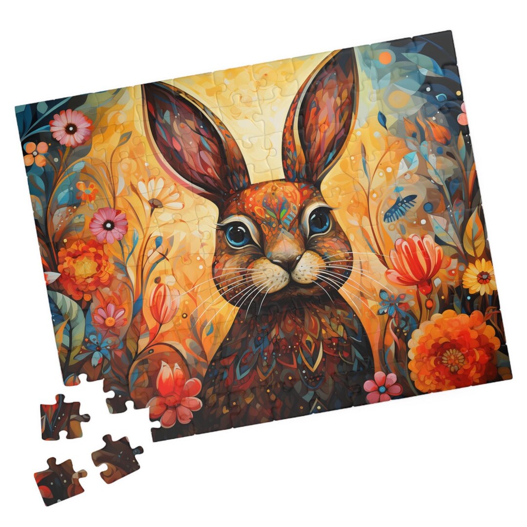 Floral Zentangle Rabbit Jigsaw Puzzle. Gift for Animal Lovers. Relaxing ...