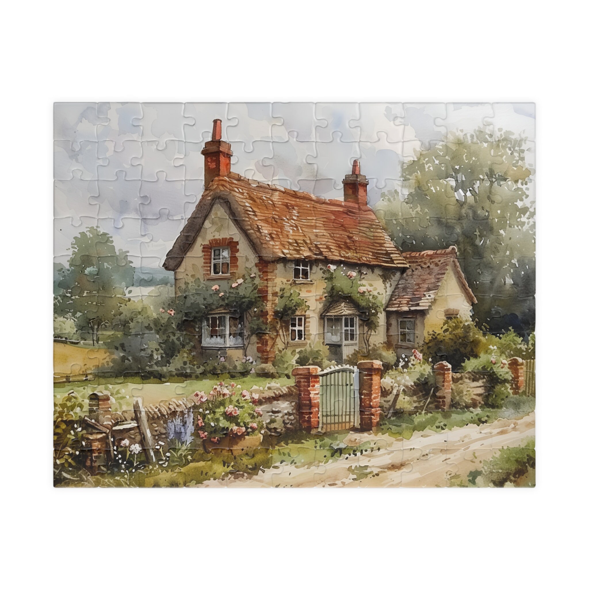 Country Cottage Puzzle. Watercolor English House Jigsaw. Great Gift for ...