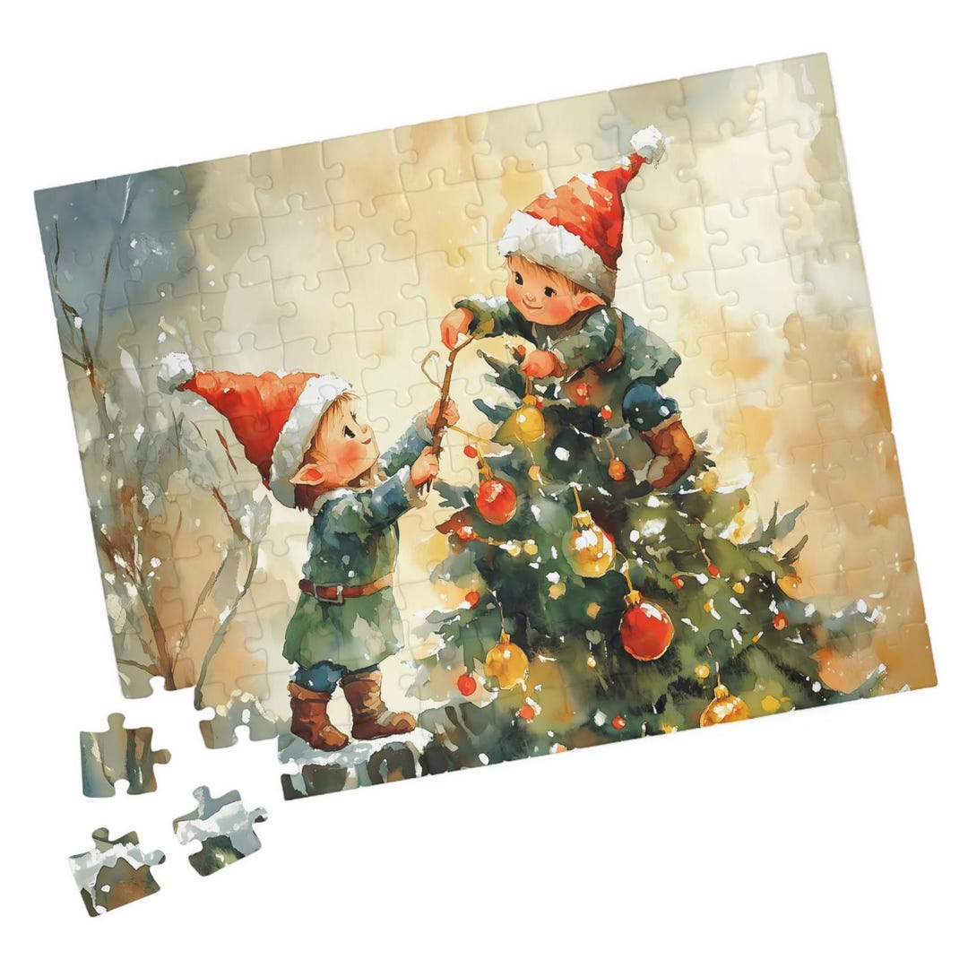 Christmas Elves Jigsaw Puzzle: Watercolor Holiday Tree (110-1014 Pieces ...