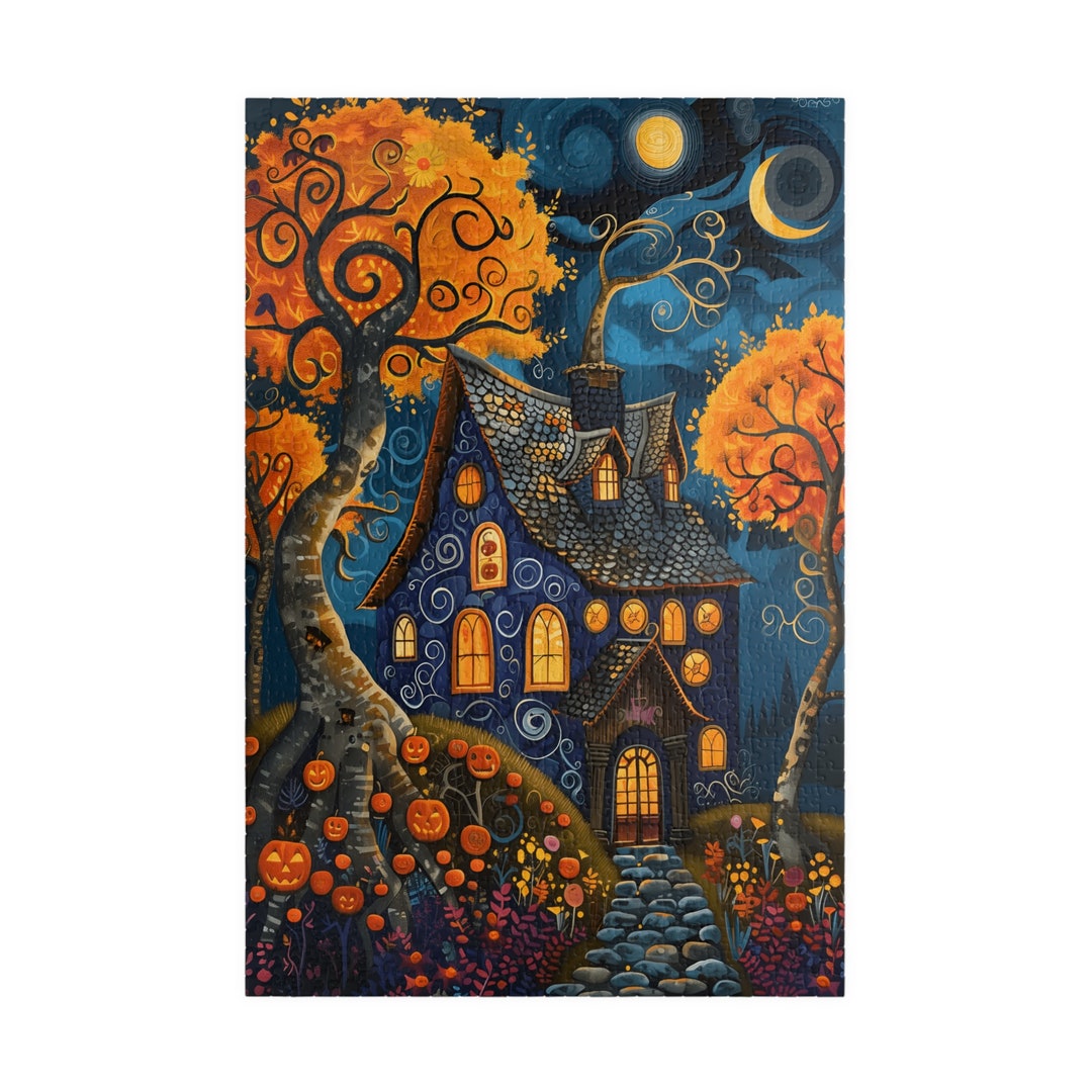 Whimsical Haunted House Puzzle. Colorful Halloween Jigsaw. Gift for ...