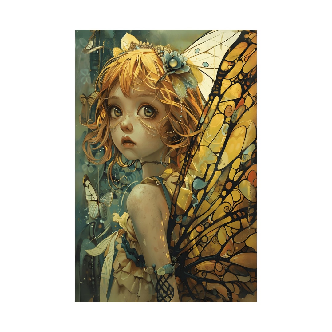 Pretty Orange Forest Fairy Art Print. Watercolor Faerie Wall Art ...