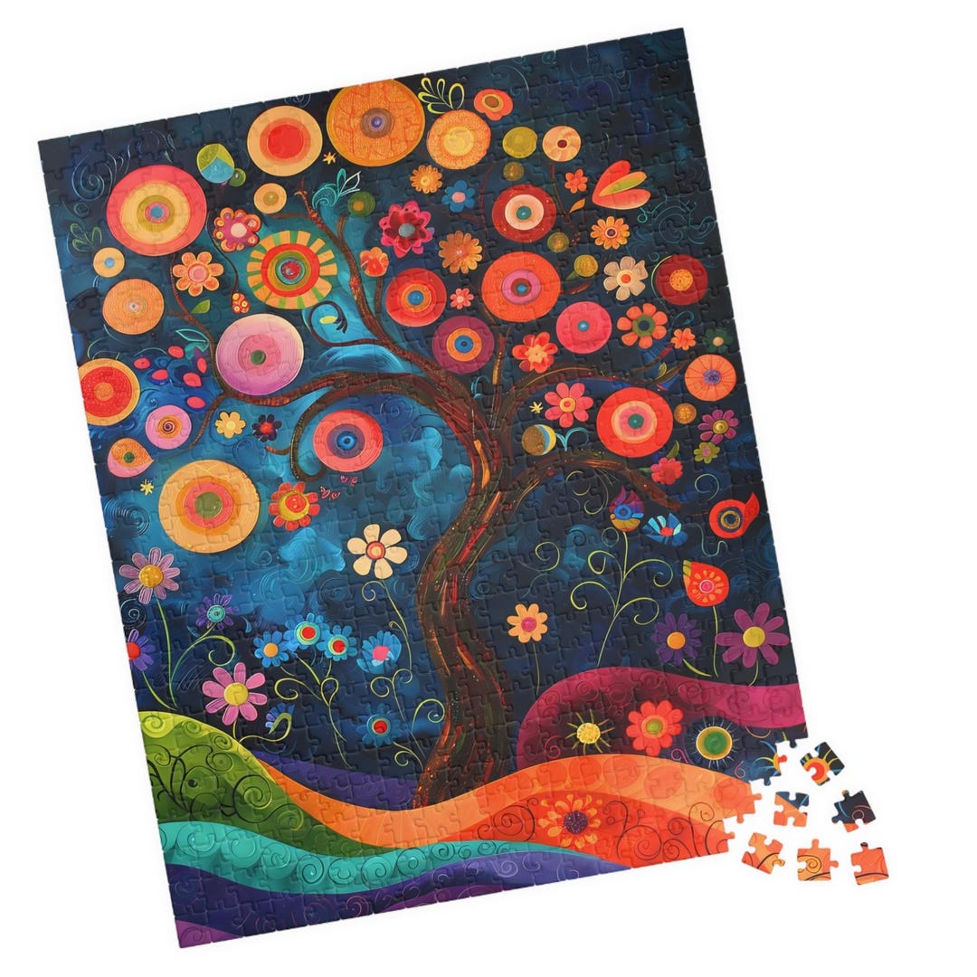 Colorful Folk Art Tree Jigsaw. Fantasy Landscape Puzzle. Fun Tech-free ...