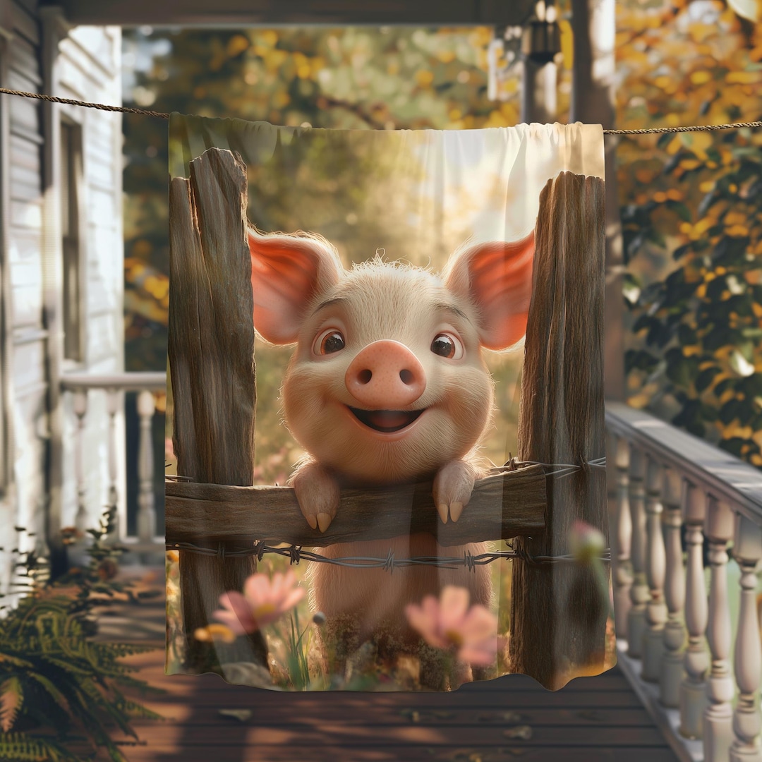 Happy Little Pig in a Field - Soft Light Weight All Seasons Blanket ...