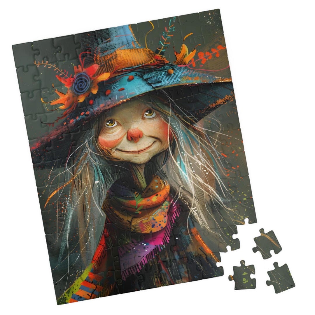 Hazel - Folk Art Witch Jigsaw Puzzle. Gift for Halloween, Holidays ...