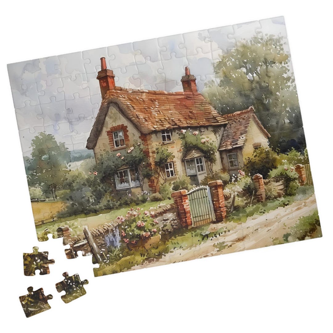 Country Cottage Puzzle. Watercolor English House Jigsaw. Great Gift for ...