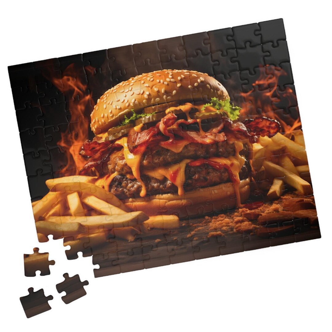 Gourmet Double Bacon Cheeseburger Jigsaw Puzzle - Etsy