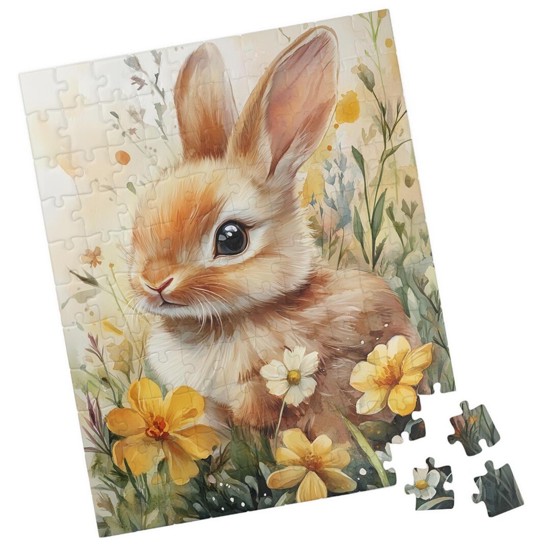 Baby Bunny Jigsaw Puzzle: Spring Flowers, Easter Gift - Etsy