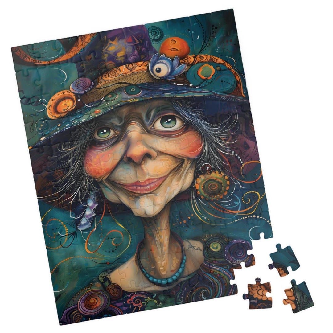 Helena - Silly Witch Puzzle, Colorful Halloween Art Jigsaw, Gift for ...