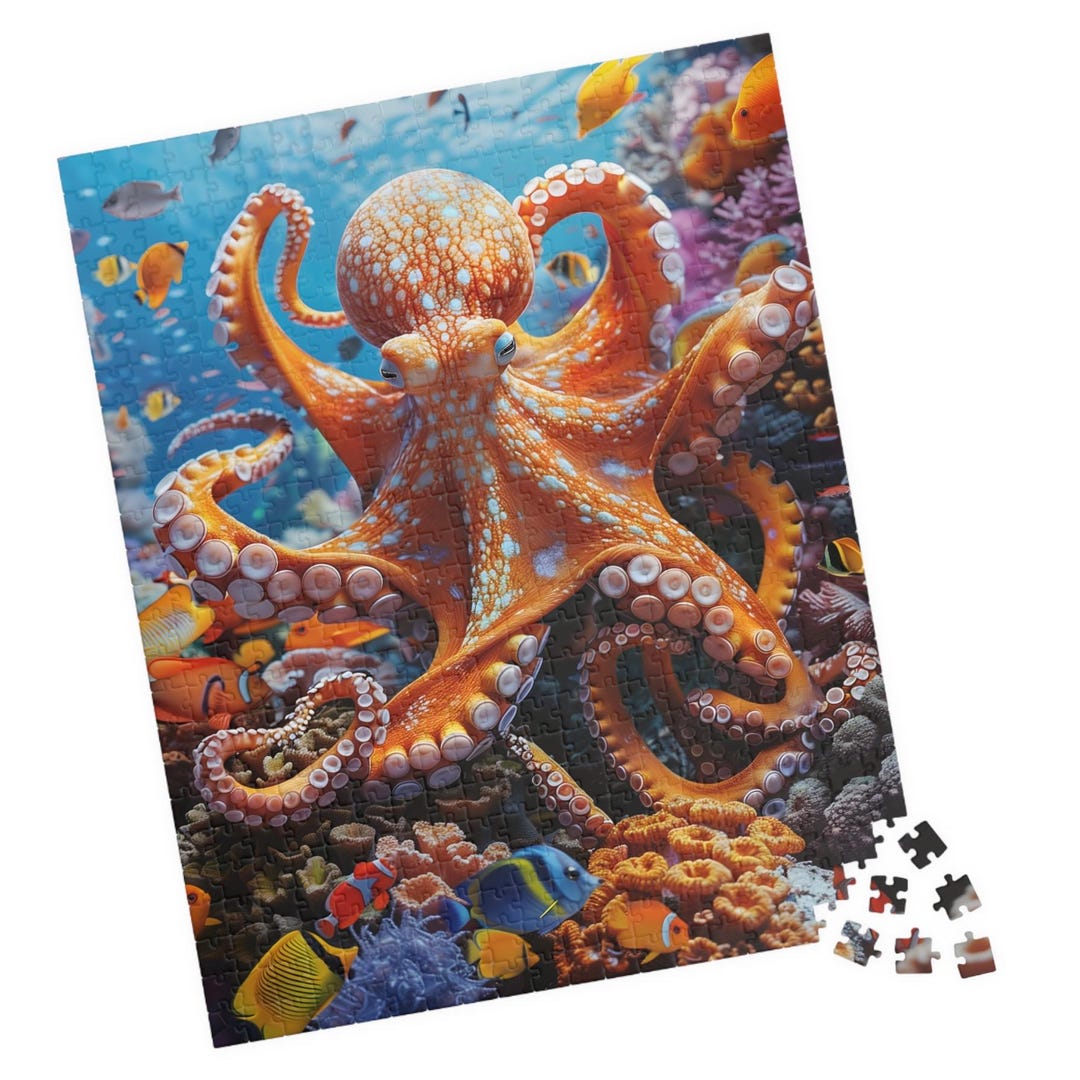 Orange Octopus Jigsaw Puzzle. Gift for Birthdays, Hospital Patients ...
