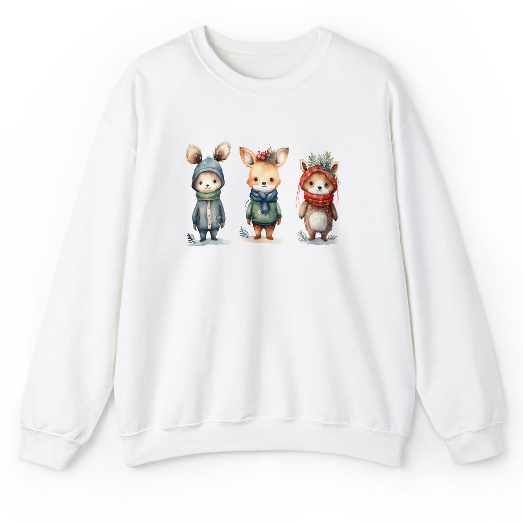 Three Cute Woodland Animals in Winter Clothes Sweatshirt. Perfect for ...