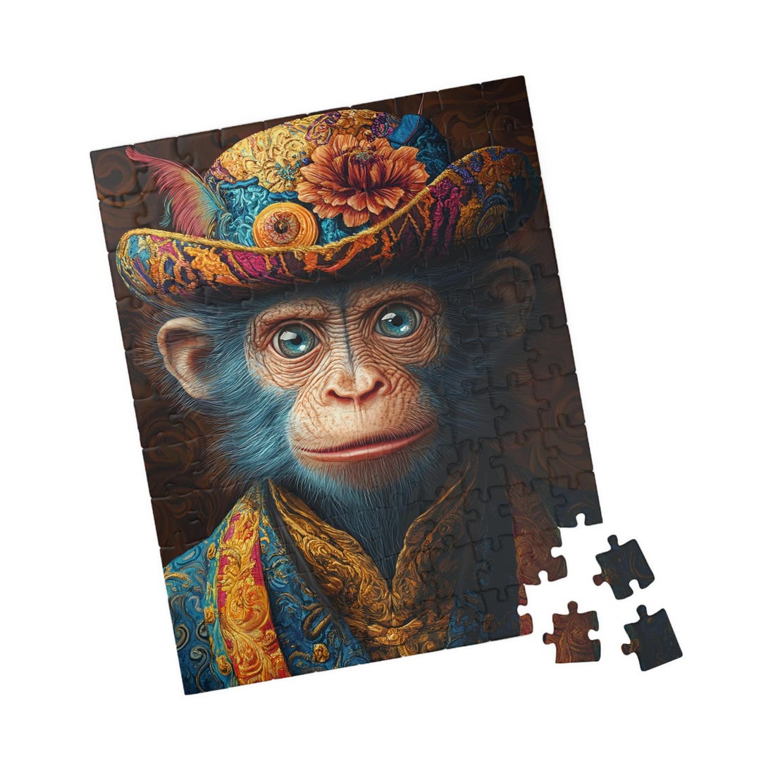 Blue Monkey in Fancy Clothes Puzzle. Year of the Monkey Jigsaw. Gift ...