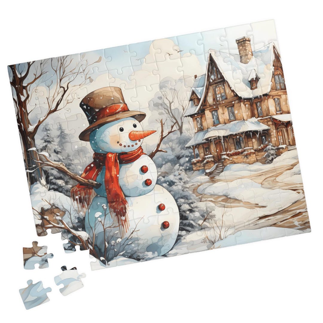 Country Snowman IV Cute Vintage Watercolor Snowman. Relaxing, Jigsaw ...