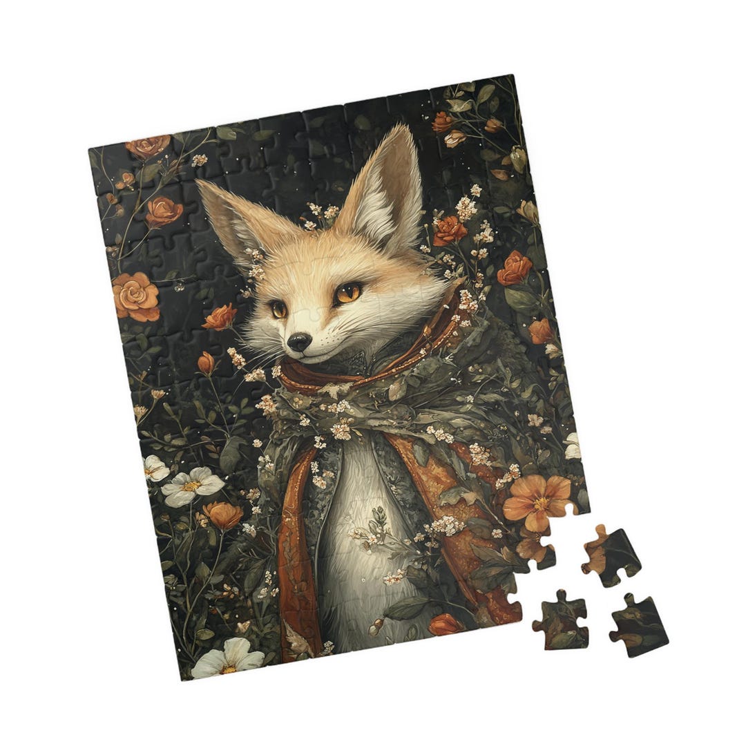 Fairytale Fox Wearing a Cloak in Floral Forest Puzzle. Whimsical Animal ...