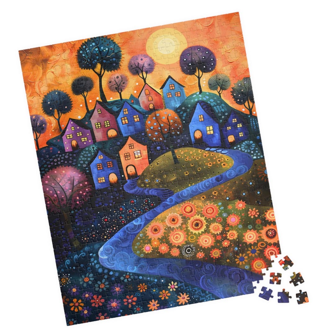 Whimsical Village Puzzle. Folk Art Town Jigsaw. Fun Tech-free Family ...