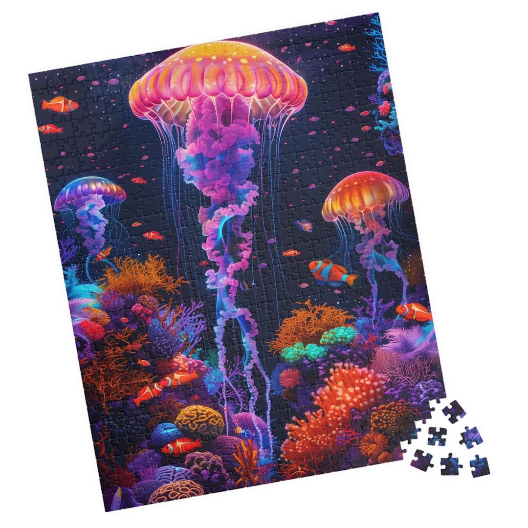 Neon Jellyfish Jigsaw Puzzle: Tech-free Family Activity - Etsy