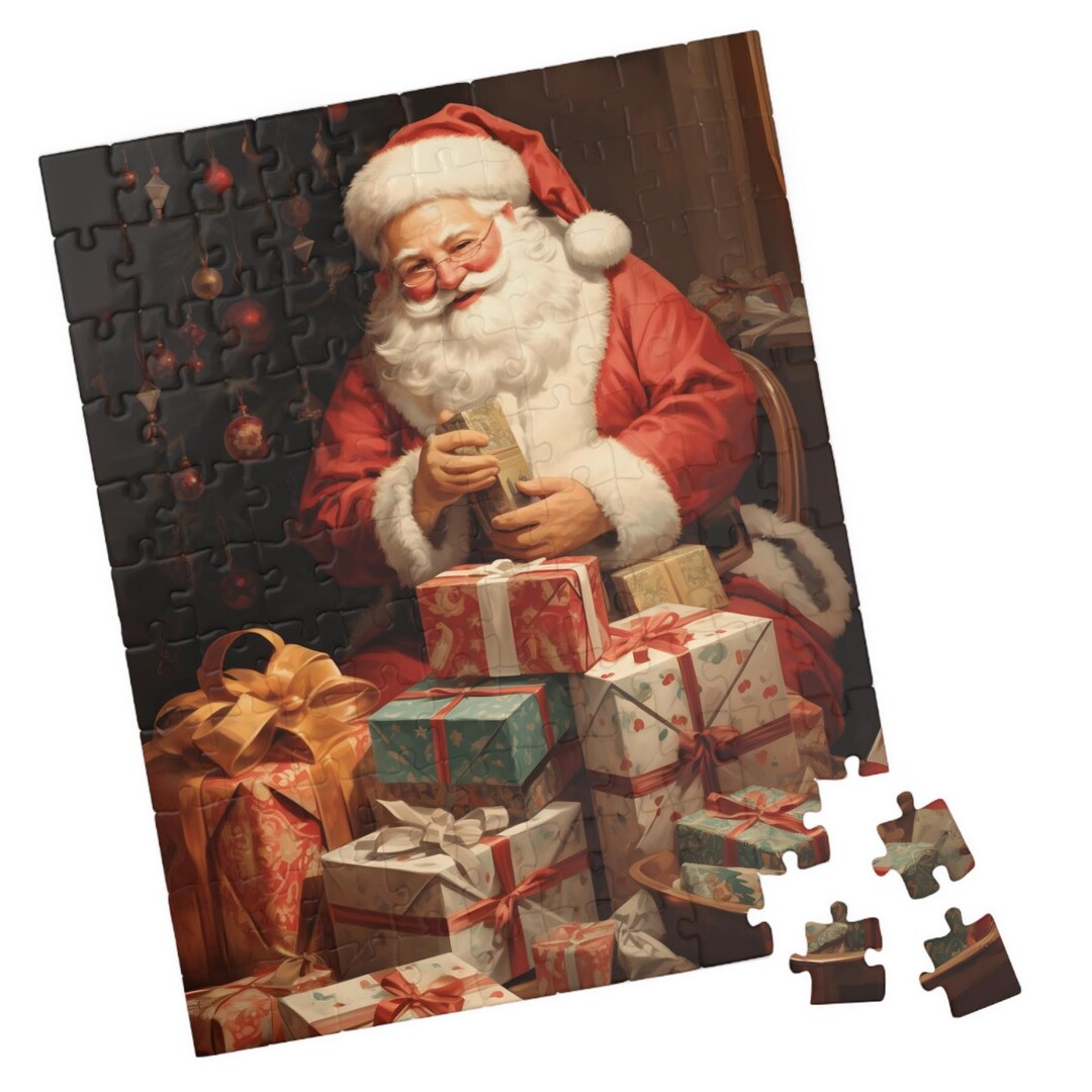 Classic Santa With Gifts Jigsaw Puzzle. Christmas Eve, Holiday Fun for ...