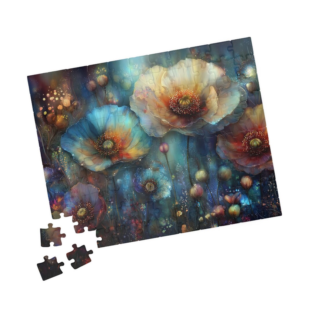 Poppy Dream Puzzle, Ethereal Floral Fantasy Jigsaw, Glowing Cosmic ...