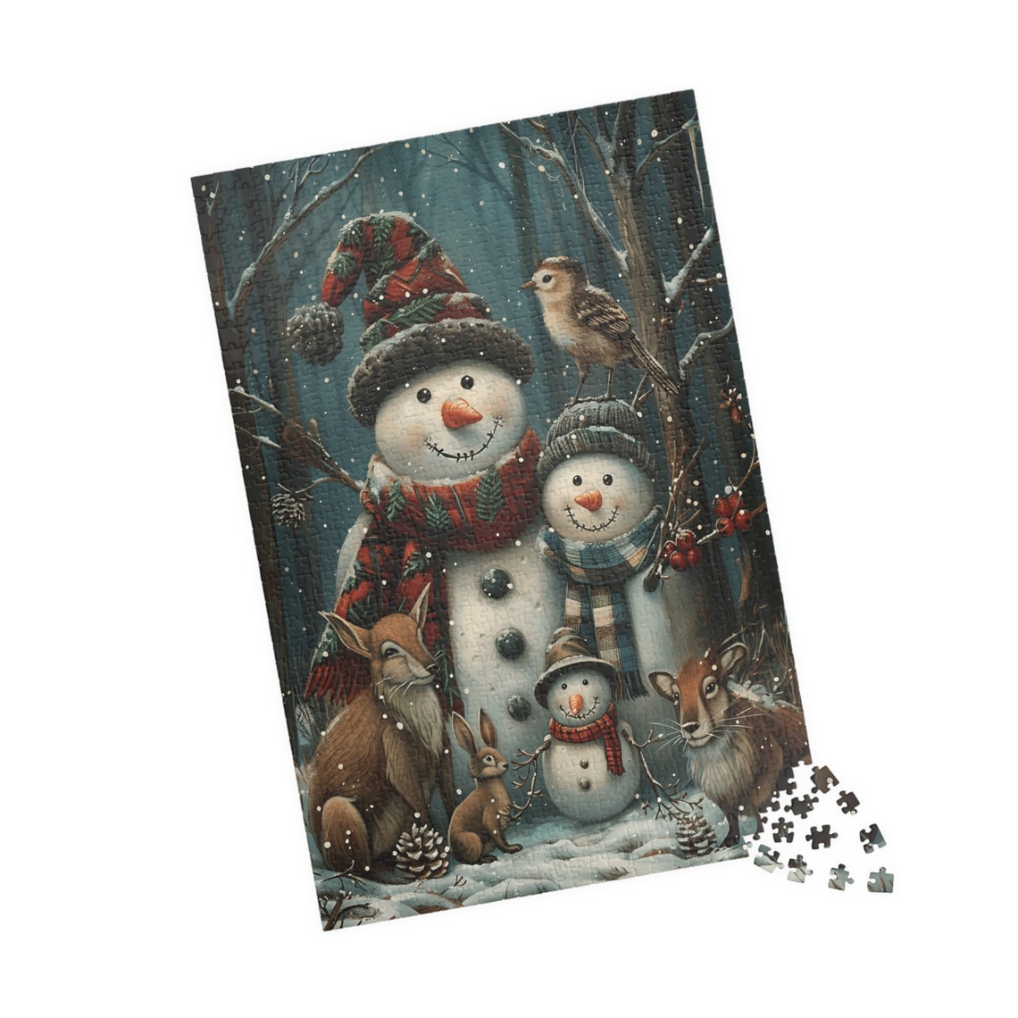 Snowman Family in the Woods With Animals Jigsaw Puzzle. Great Gift for ...