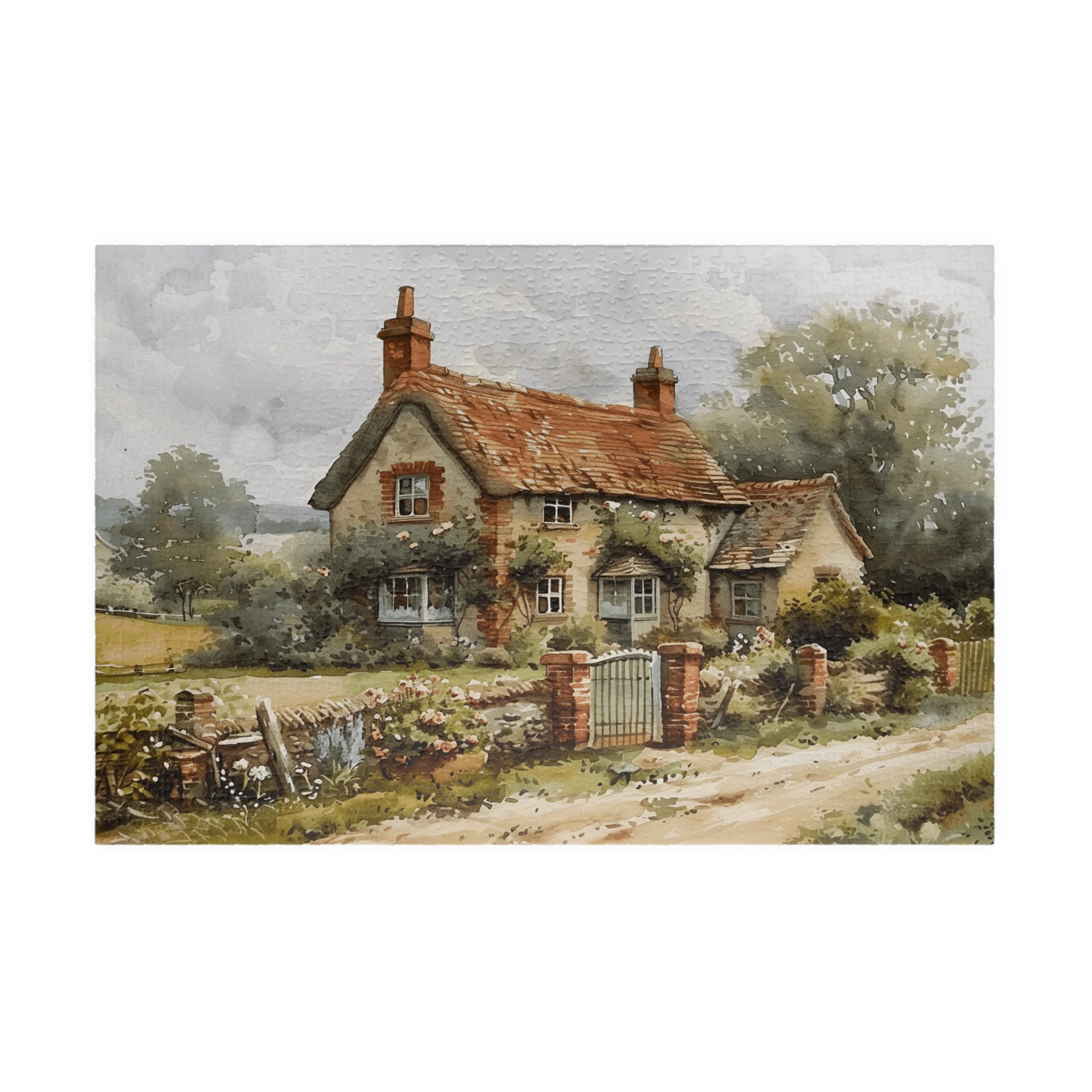 Country Cottage Puzzle. Watercolor English House Jigsaw. Great Gift for ...