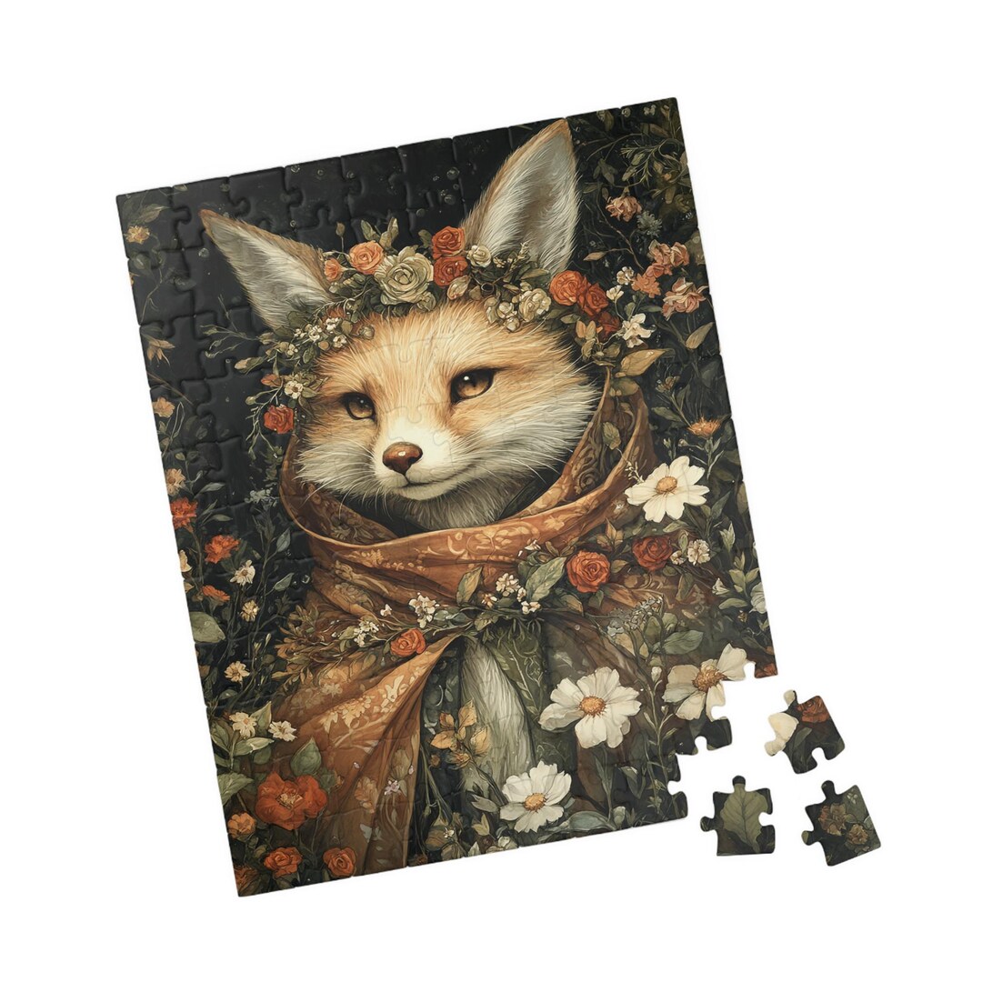 Pretty Floral Fox Wearing a Cloak in a Fairytale Forest Puzzle ...